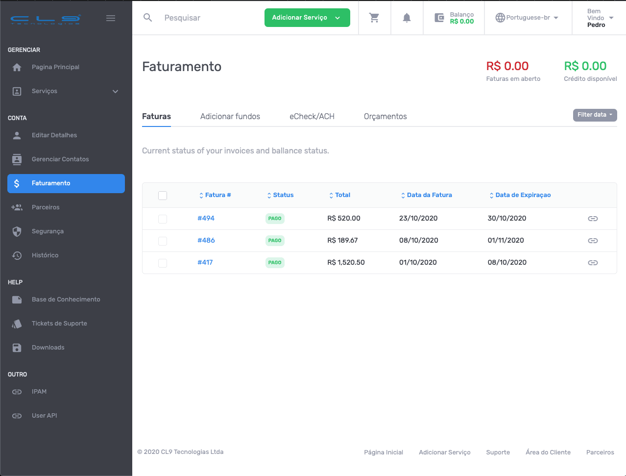 Painel de Controle CL9 – CL9